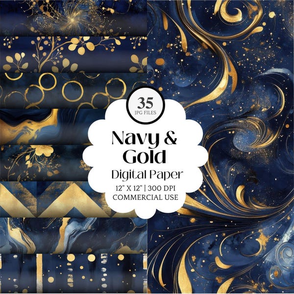 Navy Gold Wallpaper - Etsy