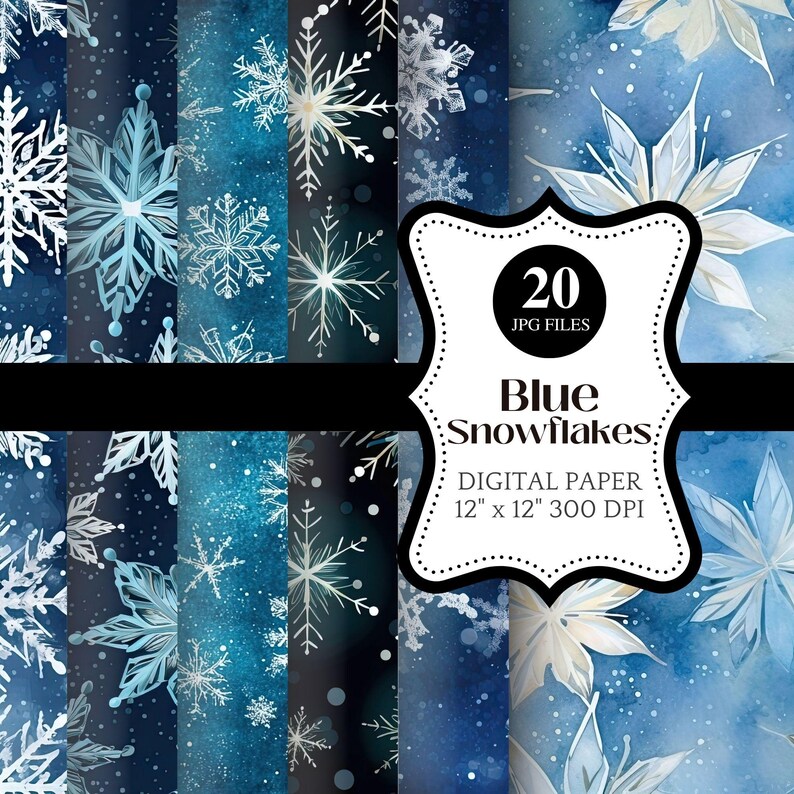 Blue Snowflake DIGITAL PAPER for Winter Scrapbooking Holiday Card ...