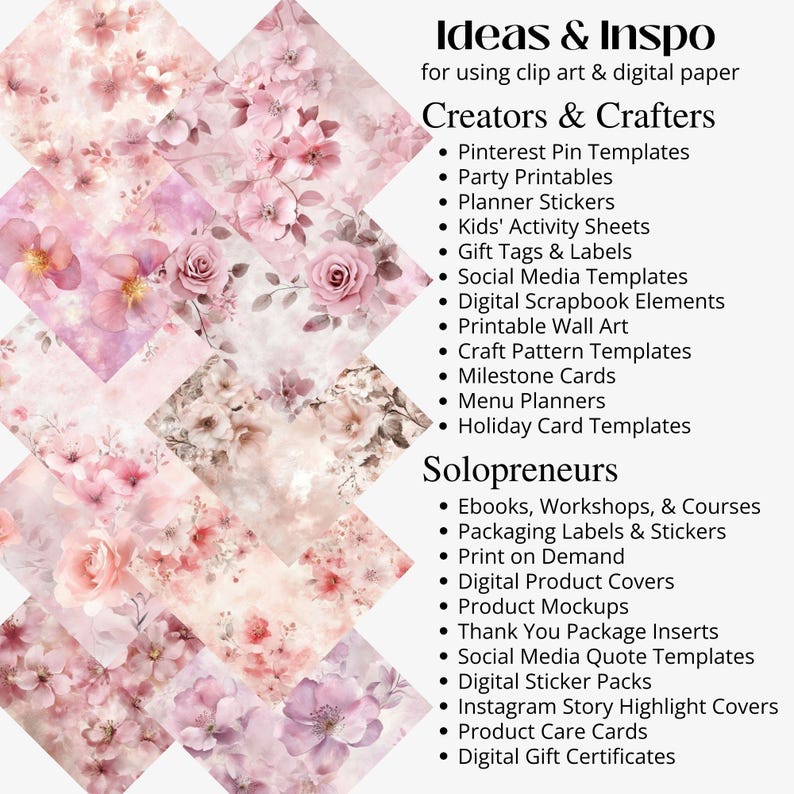 Pink Floral DIGITAL PAPER Soft Romantic Background Blush Scrapbook ...