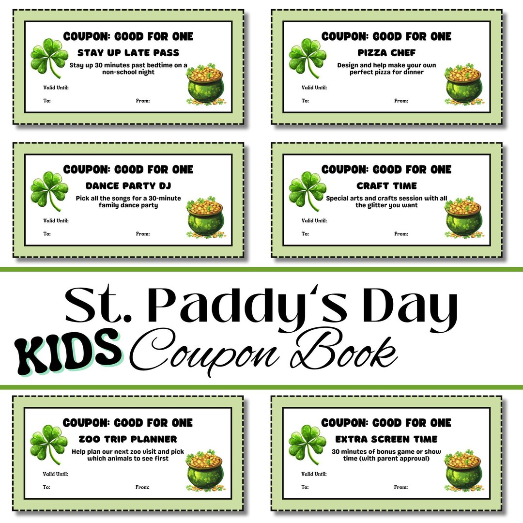 St Patrick Day Printable Coupon Book DIY Coupon Gift Editable CANVA ...
