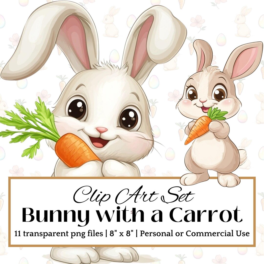 Easter Bunny Holding Carrot CLIPART Easter Cute Bunny Clipart for ...