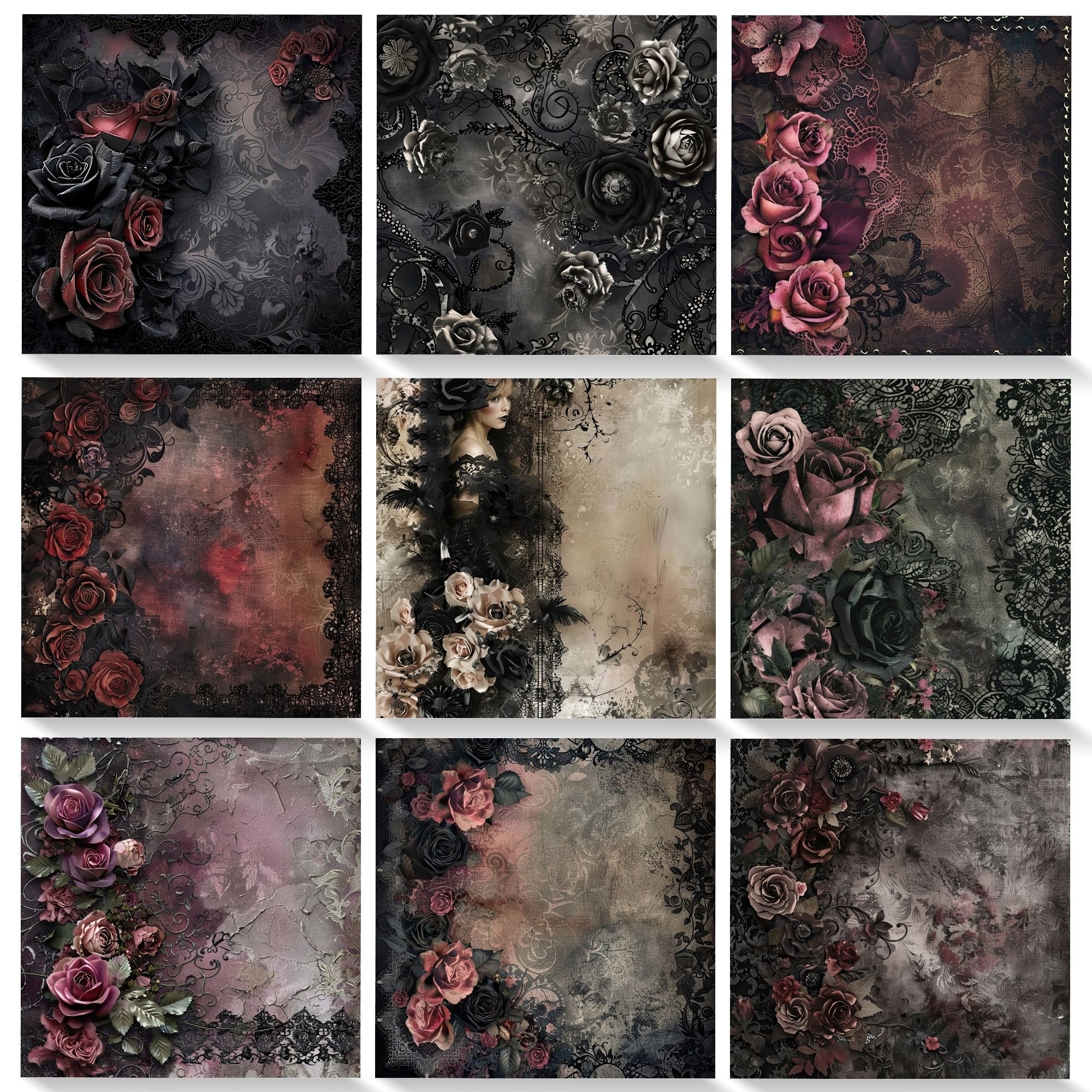 Victorian Gothic DIGITAL PAPER Dark Aesthetic Wall Art Goth Rose Home ...