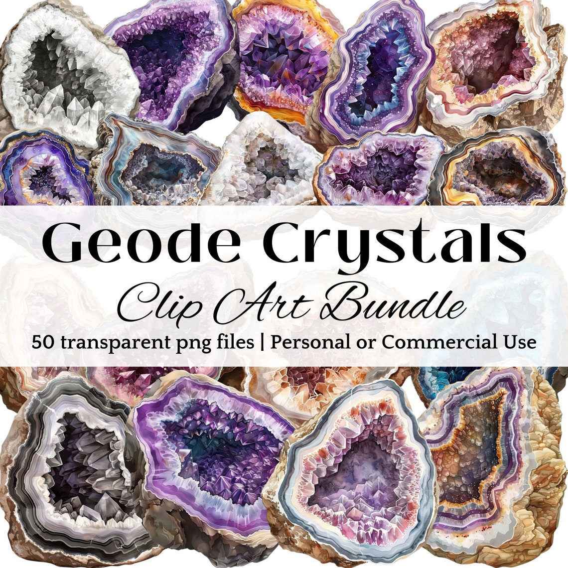 Geode Crystal CLIP ART Crystal Agate Clipart Watercolor Crystal ...