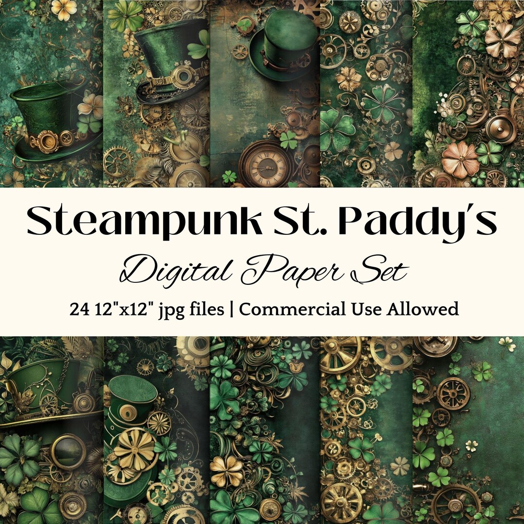 St. Patrick's Day Steampunk DIGITAL PAPER St Patricks Day Hat Irish ...