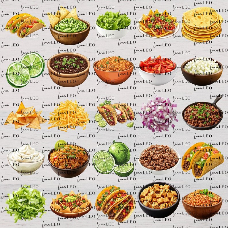 Taco CLIP ART Food Images for Taco Truck Branding Mexican Restaurant ...