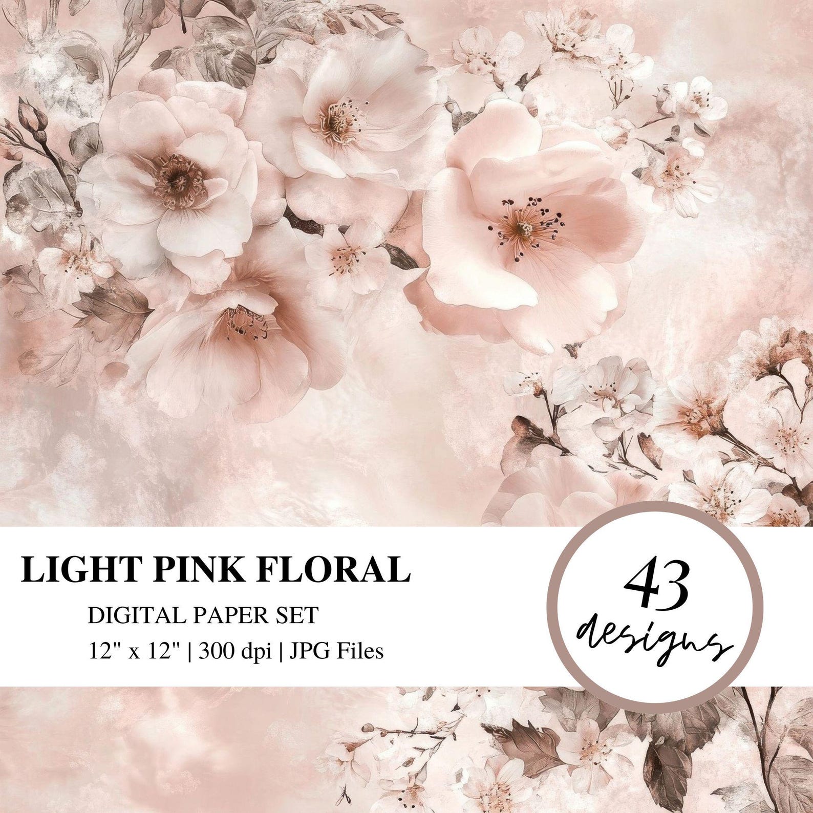 Pink Floral DIGITAL PAPER Soft Romantic Background Blush Scrapbook ...