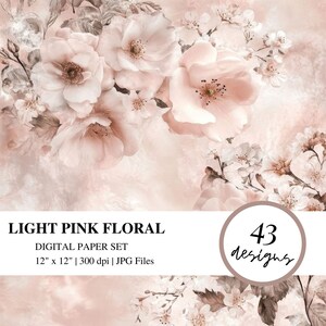Pink Floral DIGITAL PAPER Soft Romantic Background Blush Scrapbook ...
