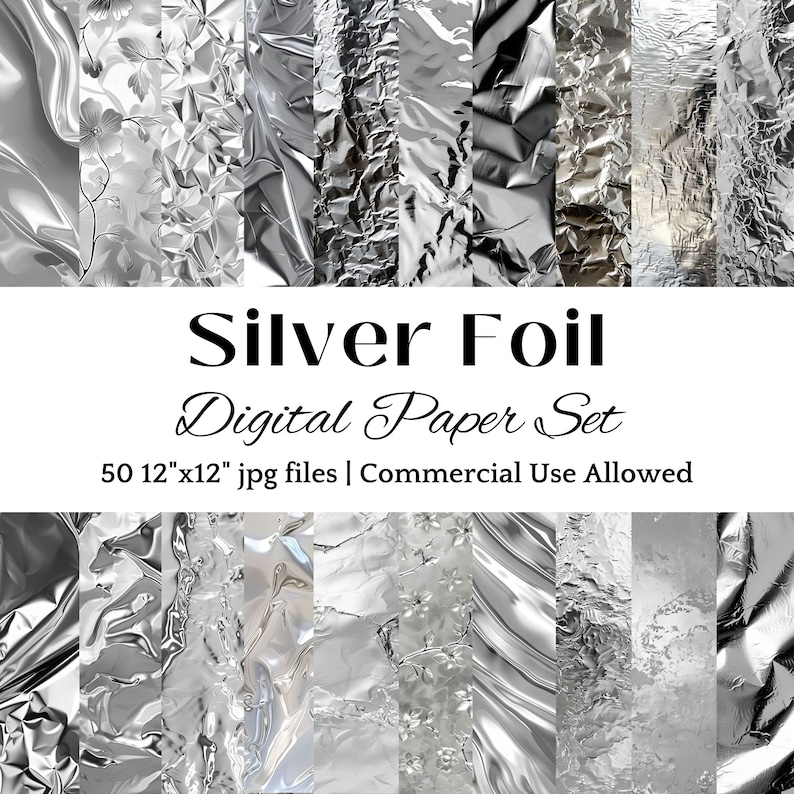 Silver Foil DIGITAL PAPER Designs for Scrapbook Design Social Media ...