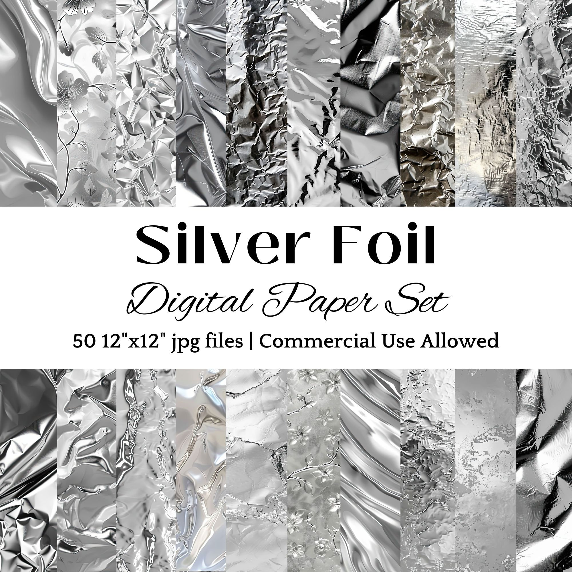 Silver Foil DIGITAL PAPER Designs for Scrapbook Design Social Media ...