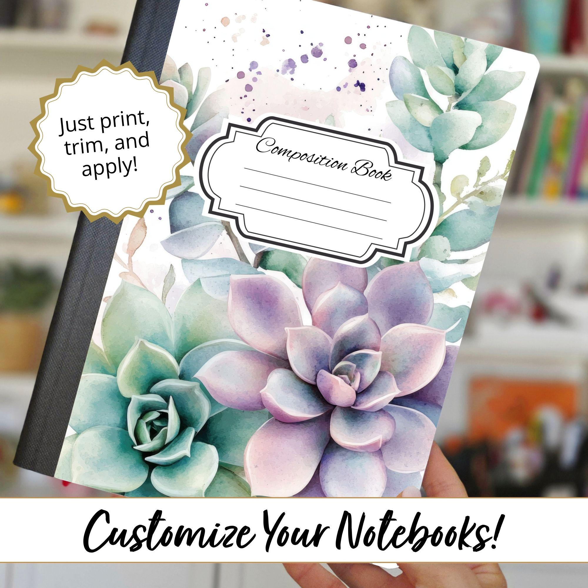 COMPOSITION NOTEBOOK COVER Watercolor Succulents Png Set of 6 Printable ...