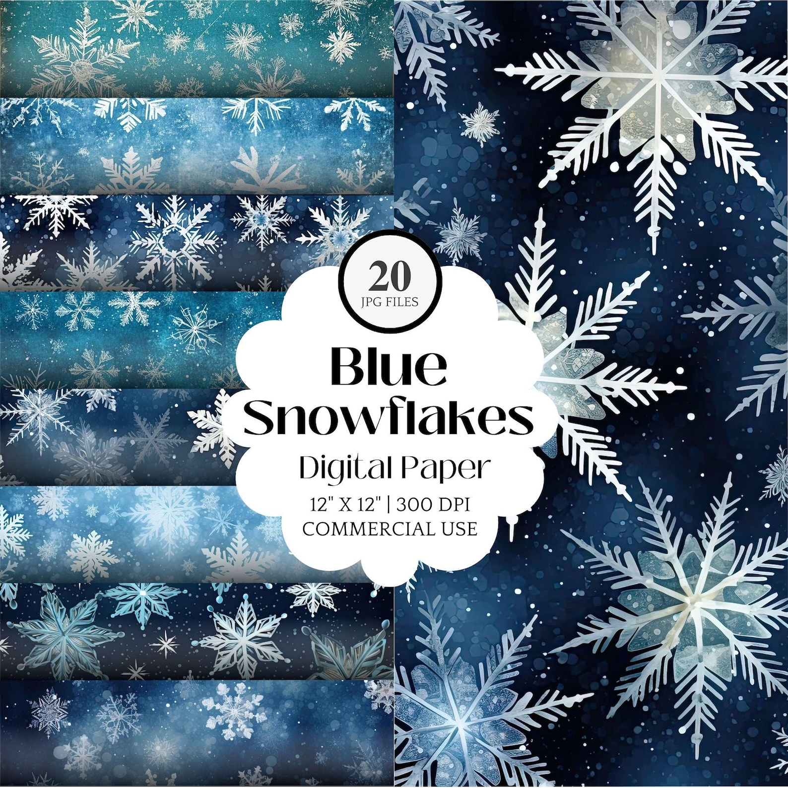 Blue Snowflake DIGITAL PAPER for Winter Scrapbooking Holiday Card ...