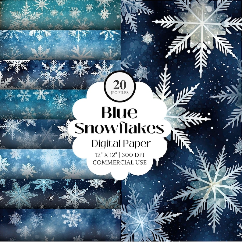 Blue Snowflake DIGITAL PAPER for Winter Scrapbooking Holiday Card ...