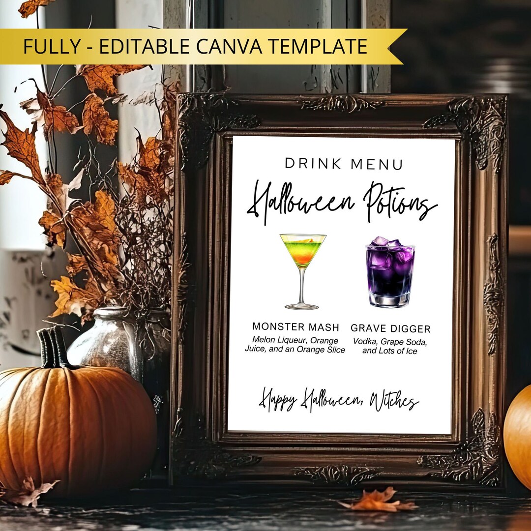 Halloween Drink Menu CANVA TEMPLATE Plus CLIPART Set for Diy Cocktail ...