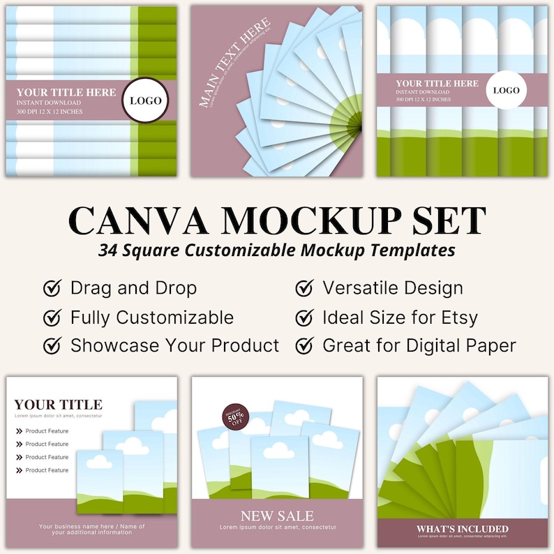 Square Mockup CANVA TEMPLATE for Etsy Listings Editable Canva Template for Digital Paper ...