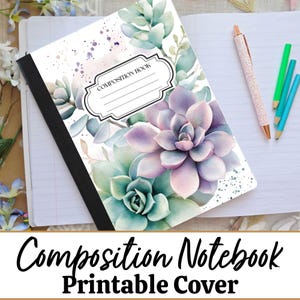 COMPOSITION NOTEBOOK COVER Watercolor Succulents Png Set of 6 Printable ...