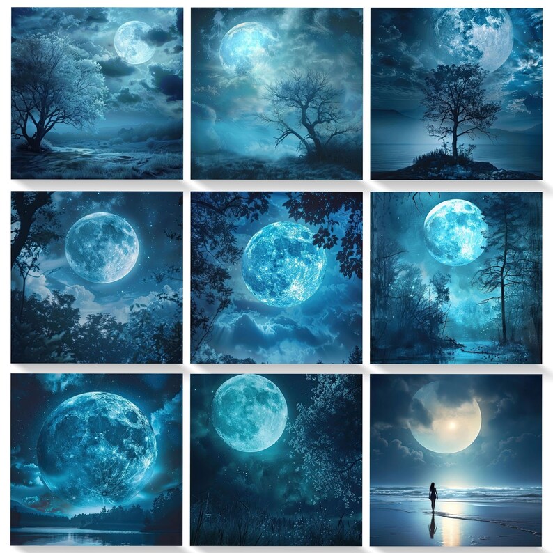 Blue Moon IMAGE SET Astrology Digital Paper Cosmic Image Celestial ...