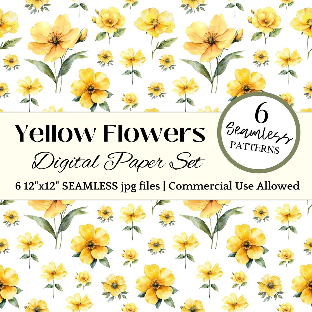 Yellow Floral SEAMLESS Digital Paper Daisy Digital Paper, Yellow ...