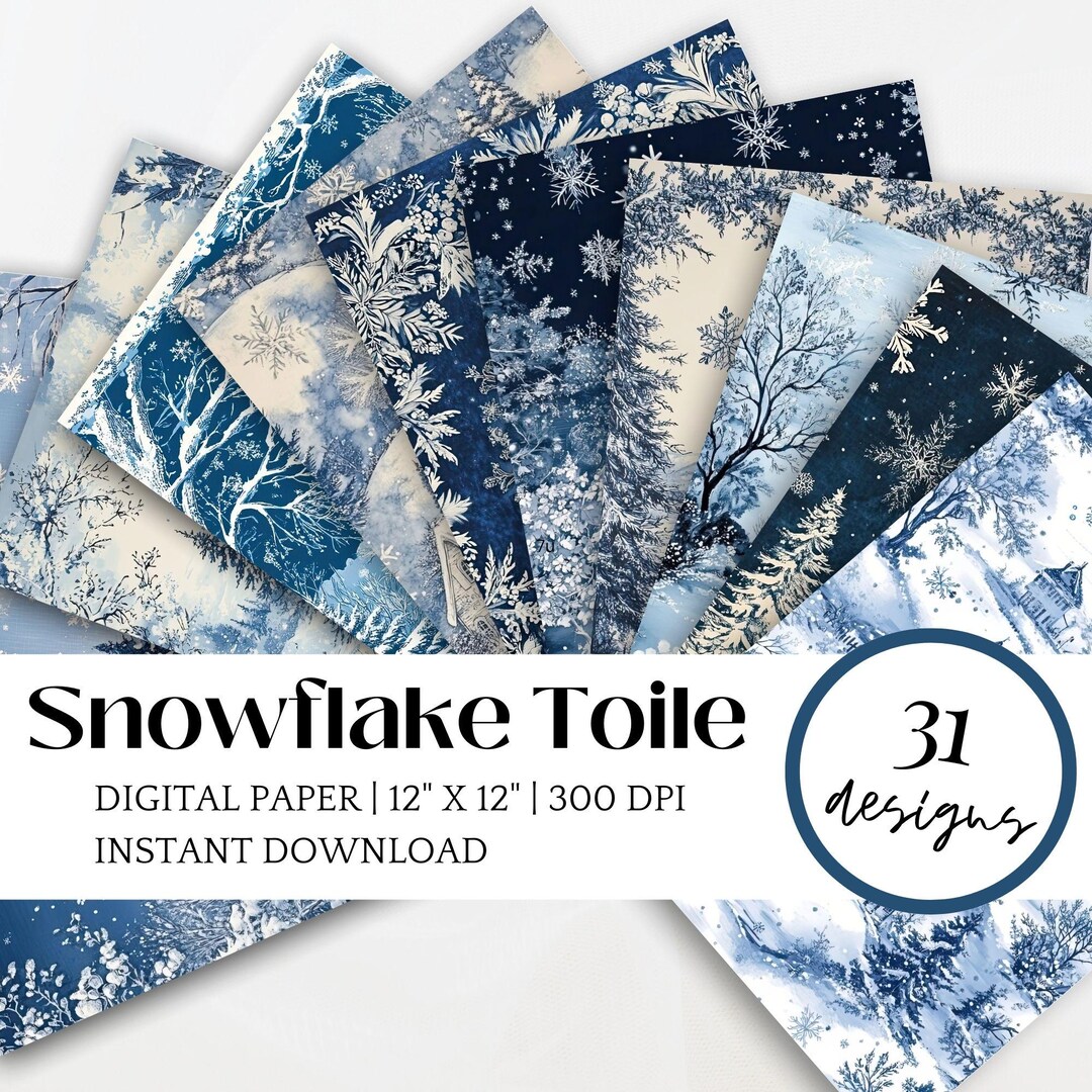 Snowflake DIGITAL PAPER for DIY Crafts Holiday Card Winter Scene Social ...