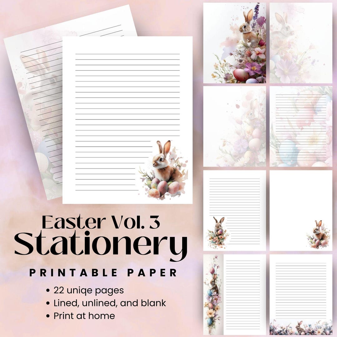 Easter Bunny PRINTABLE STATIONERY Set, 22 Pages Cute Spring Writing ...