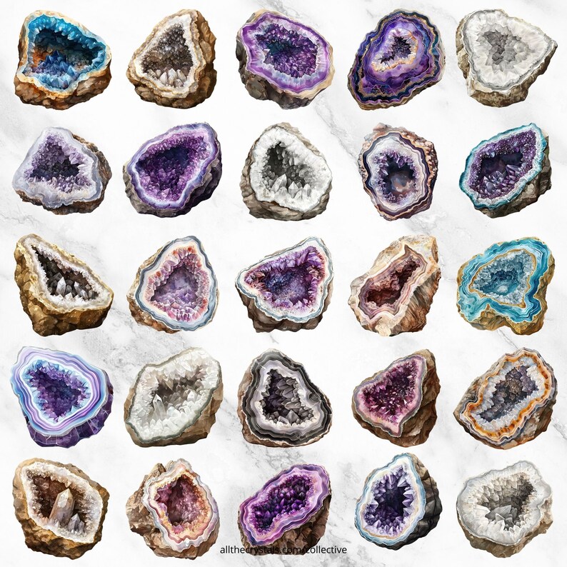 Geode Crystal CLIP ART Crystal Agate Clipart Watercolor Crystal ...