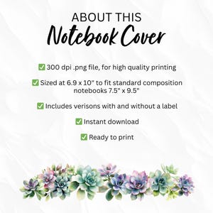 COMPOSITION NOTEBOOK COVER Watercolor Succulents Png Set of 6 Printable ...