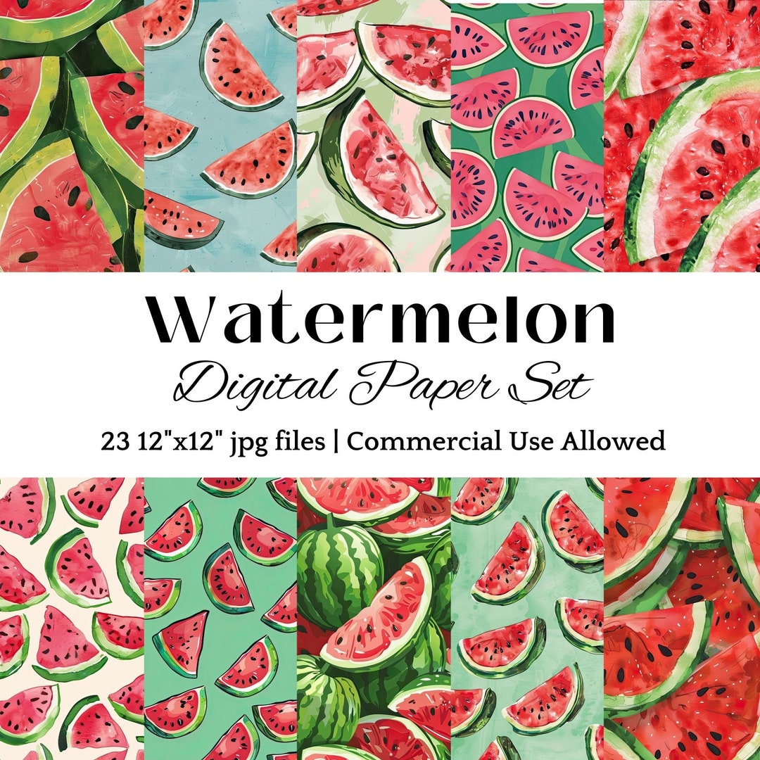 Watermelon DIGITAL PAPER Summer Theme Watermelon Slice BBQ Invitation ...