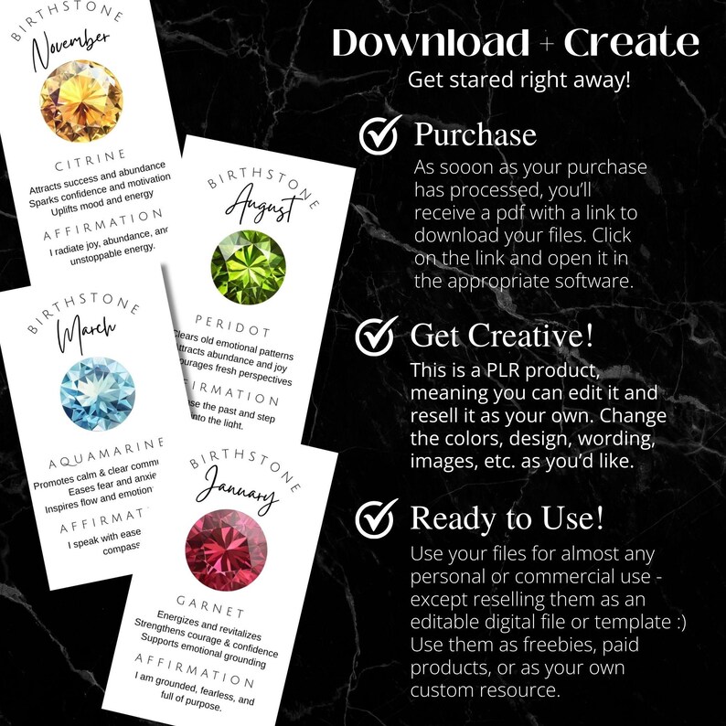 Birthstone Printable Card CANVA TEMPLATE Crystal Meaning Card Gemstone ...