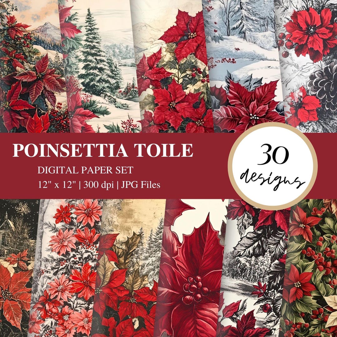 Poinsettia DIGITAL PAPER Holiday Product Packaging Christmas Branding ...