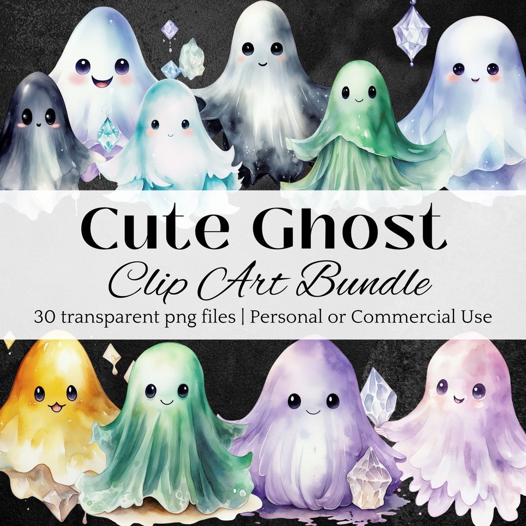 Ghost CLIPART Cute Watercolor PNG for Halloween Scrapbook Witchcore ...