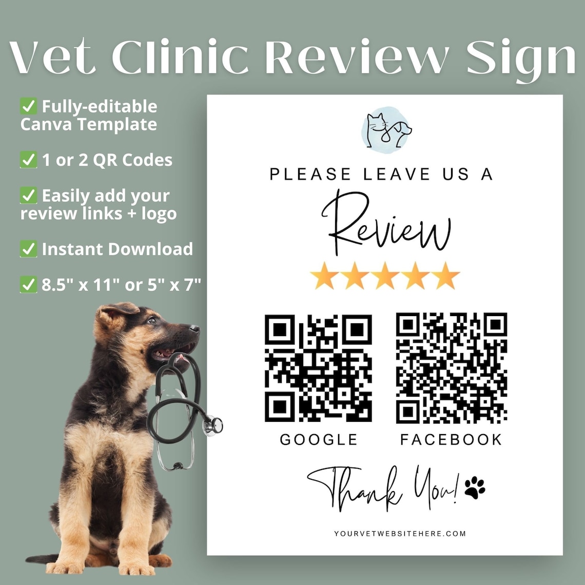 Scan to Review CANVA TEMPLATE QR Code Sign Vet Clinic Review Us Sign ...