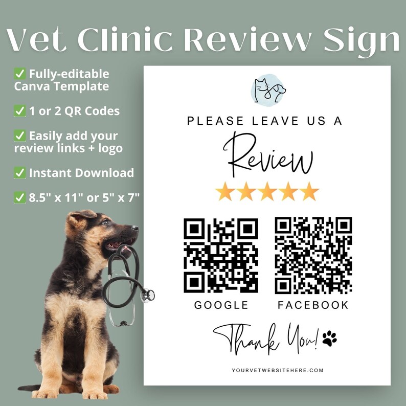 Scan to Review CANVA TEMPLATE QR Code Sign Vet Clinic Review Us Sign ...