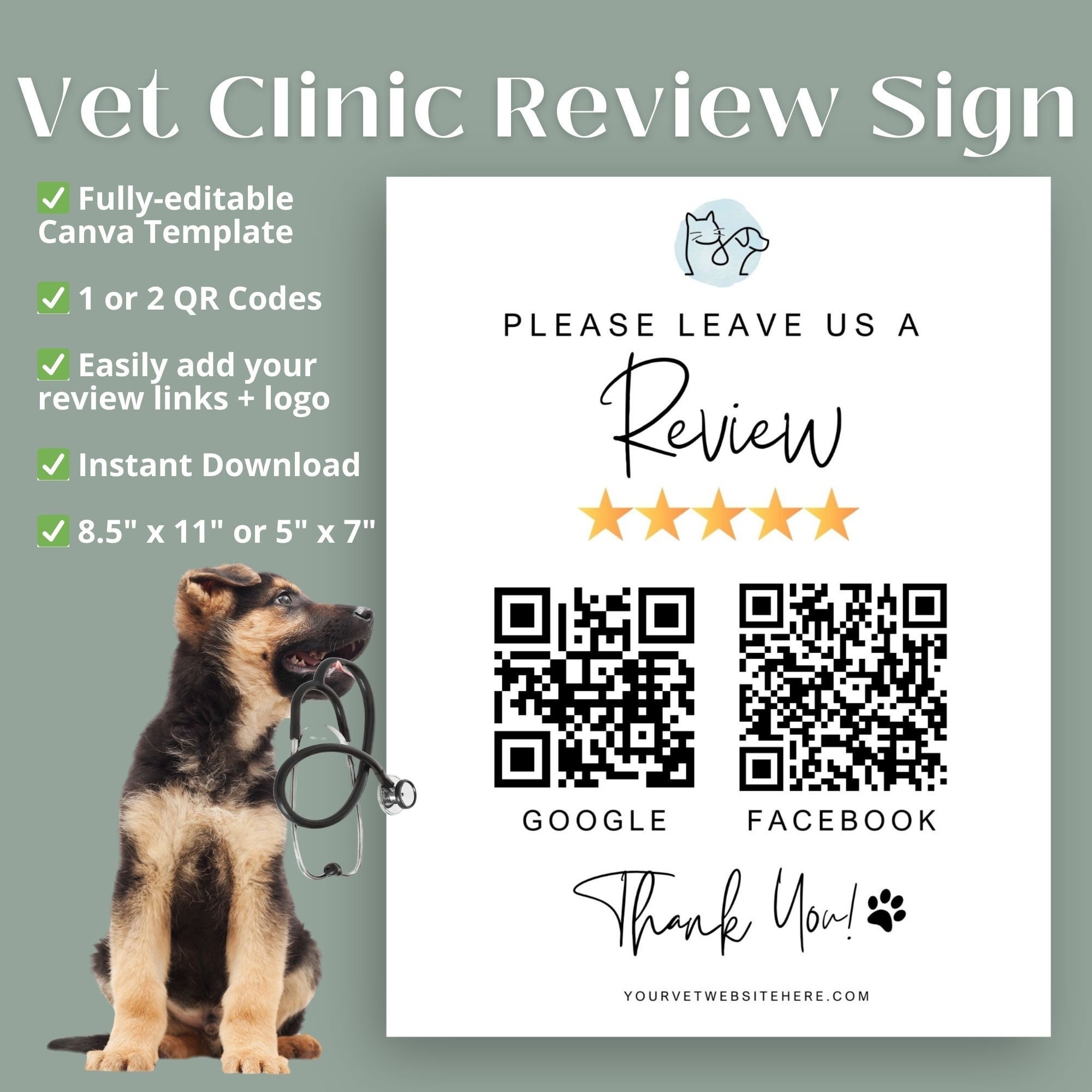 Scan to Review CANVA TEMPLATE QR Code Sign Vet Clinic Review Us Sign ...