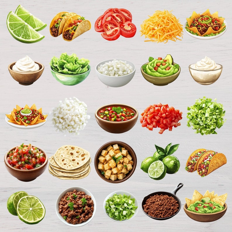 Taco Bar CLIP ART for Party Printable Taco Graphic for DIY Invitation ...
