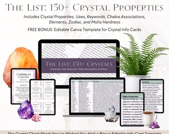 150 Crystal Properties SPREADSHEET Editable Crystal Healing Info Cards ...