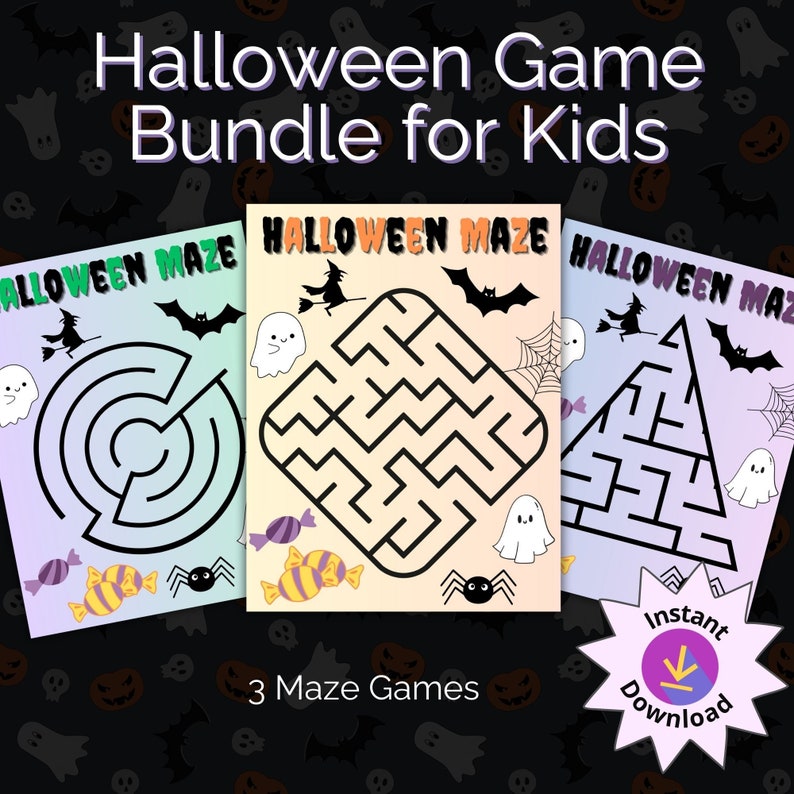 Halloween Game Pack for Kids Printable Maze Word Search Shadow Match ...