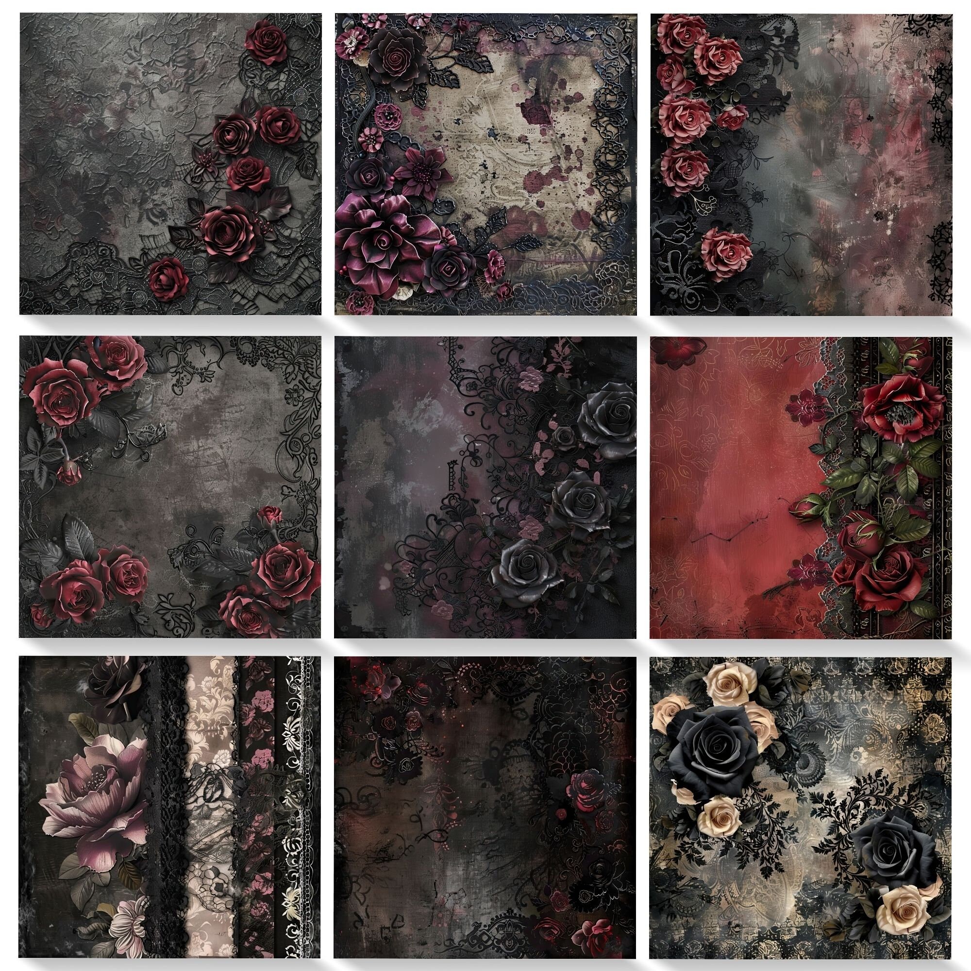 Victorian Gothic DIGITAL PAPER Dark Aesthetic Wall Art Goth Rose Home ...