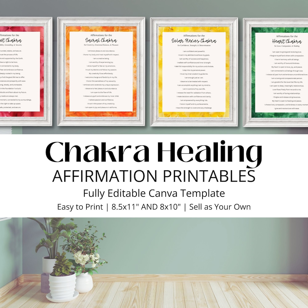 Chakra Healing Affirmation Wall Art Printable Editable CANVA TEMPLATE ...