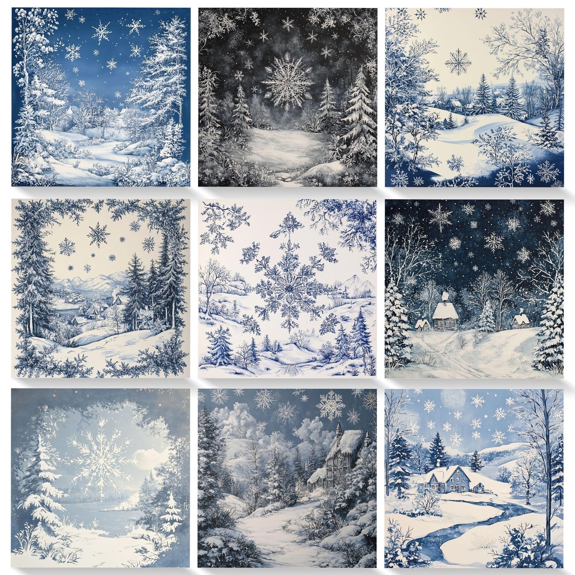 Snowflake DIGITAL PAPER for DIY Crafts Holiday Card Winter Scene Social ...