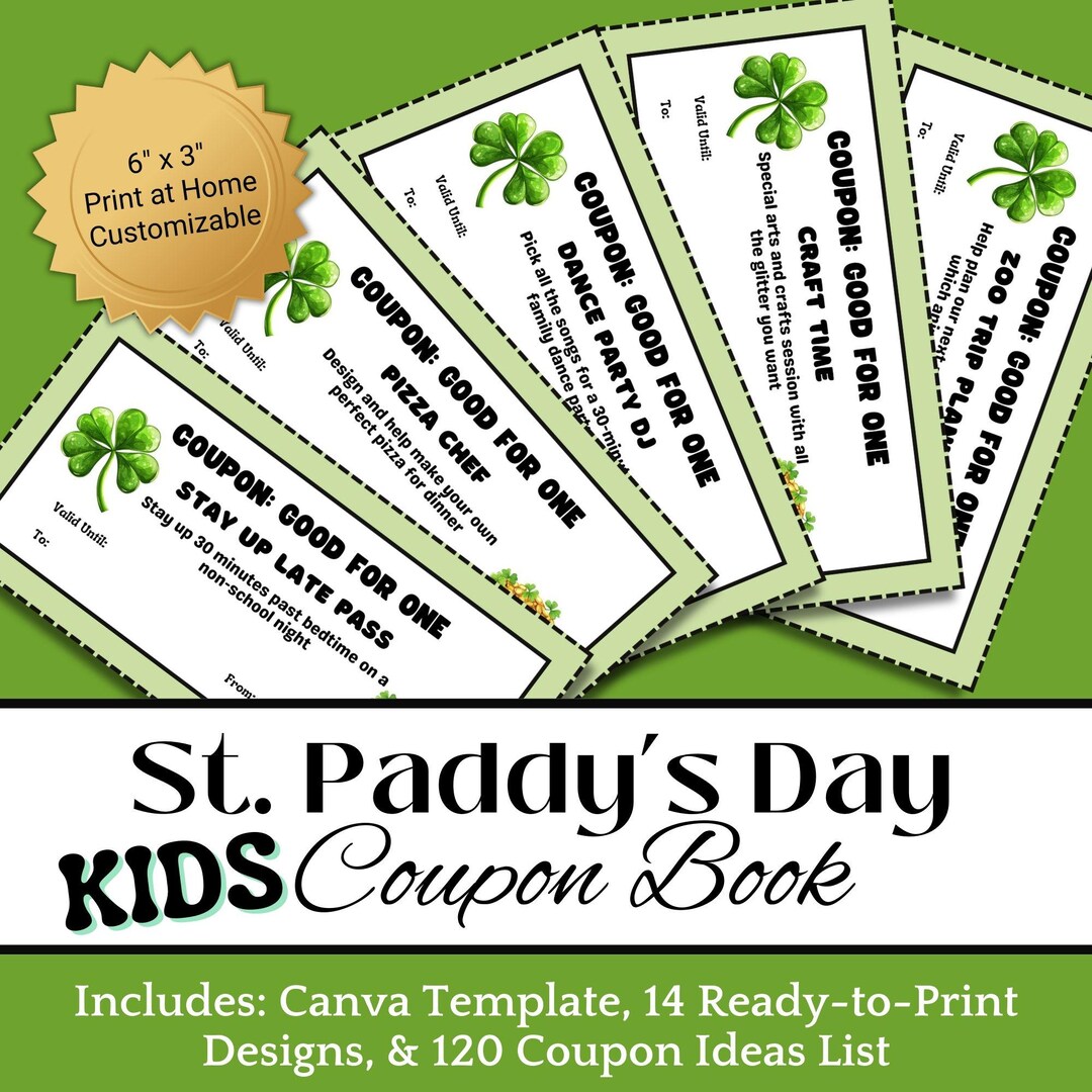 Kids St Patricks Day Coupon Book CANVA TEMPLATE Printable Activity Book ...