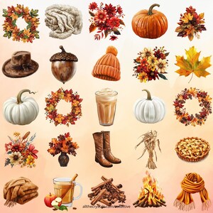 Fall CLIP ART SET Autumn Leaves & Pumpkin Clipart Harvest Season ...
