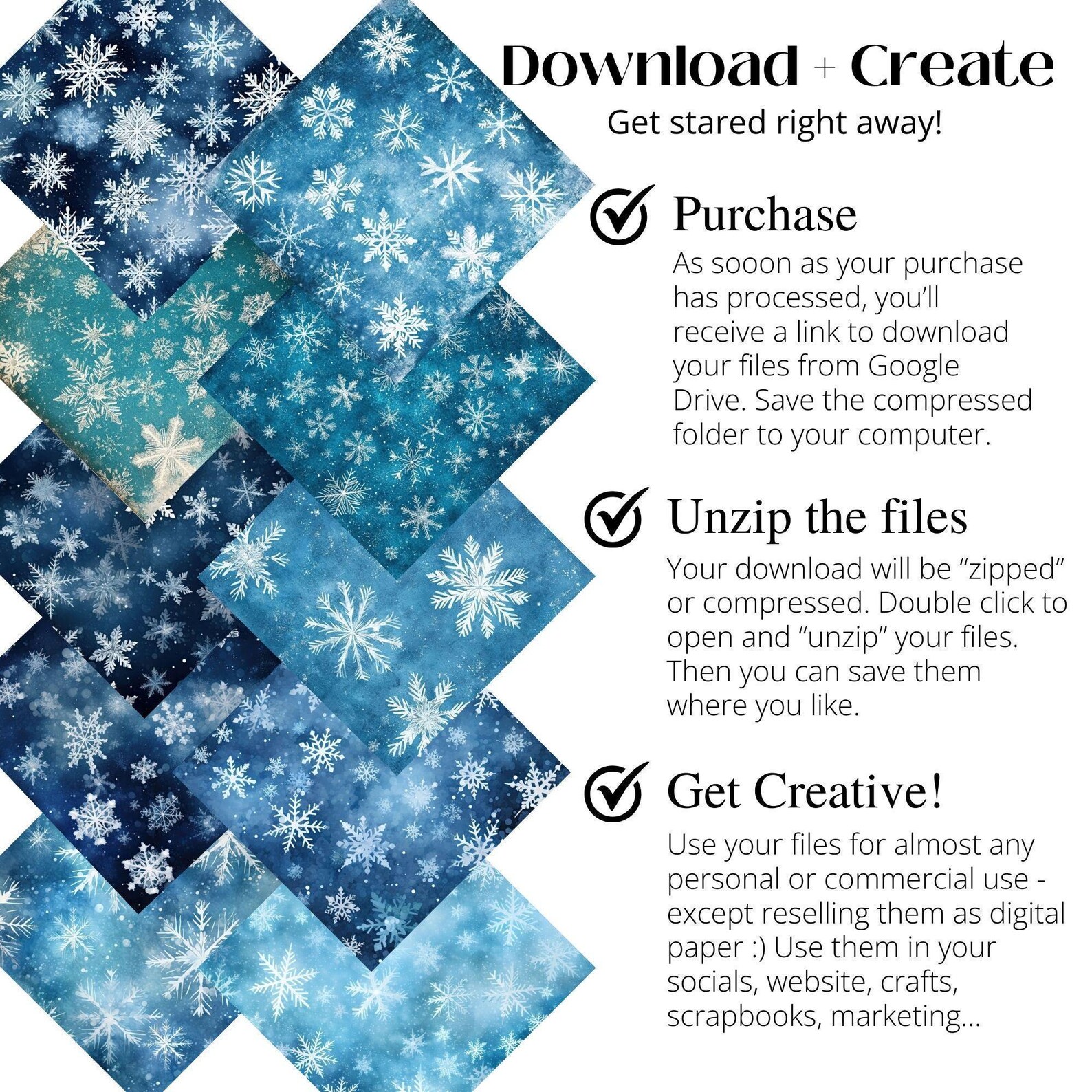 Blue Snowflake DIGITAL PAPER for Winter Scrapbooking Holiday Card ...