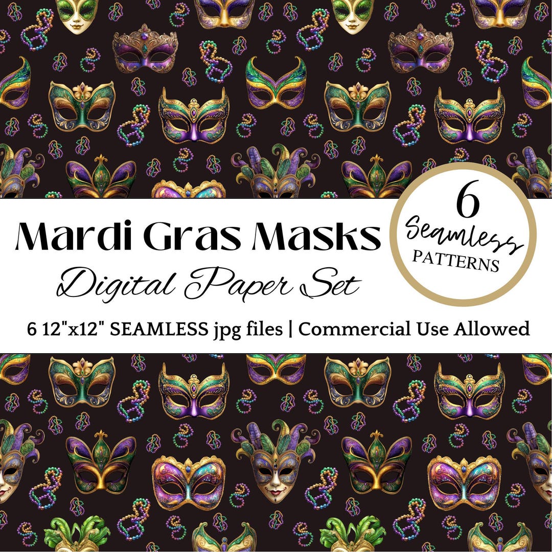 SEAMLESS Mardi Gras Printable Masquerade Mask New Orleans Wall Art ...