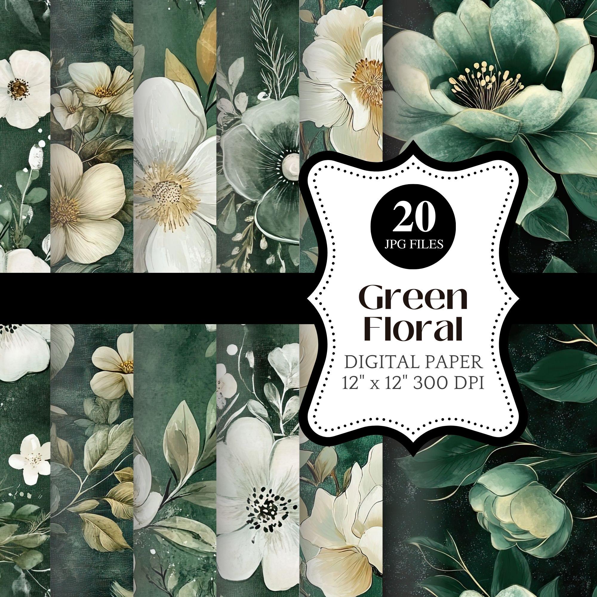 Green Floral DIGITAL PAPER Printable Floral Background for DIY Craft ...