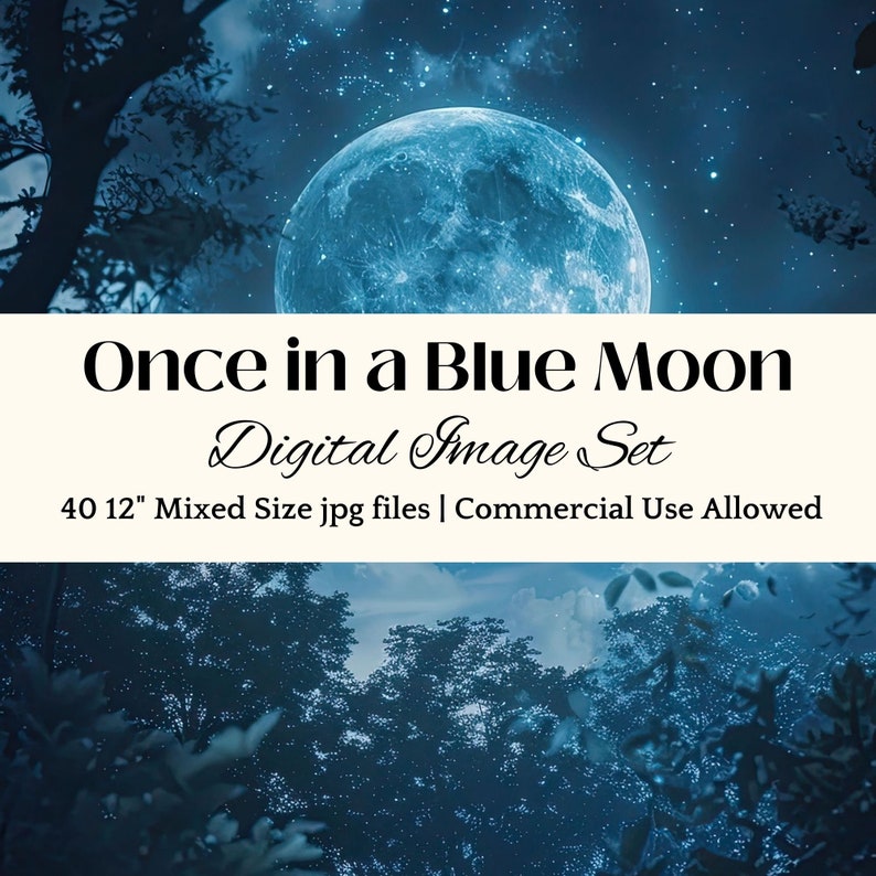 Blue Moon IMAGE SET Astrology Digital Paper Cosmic Image Celestial Theme Moon Wall Art ...