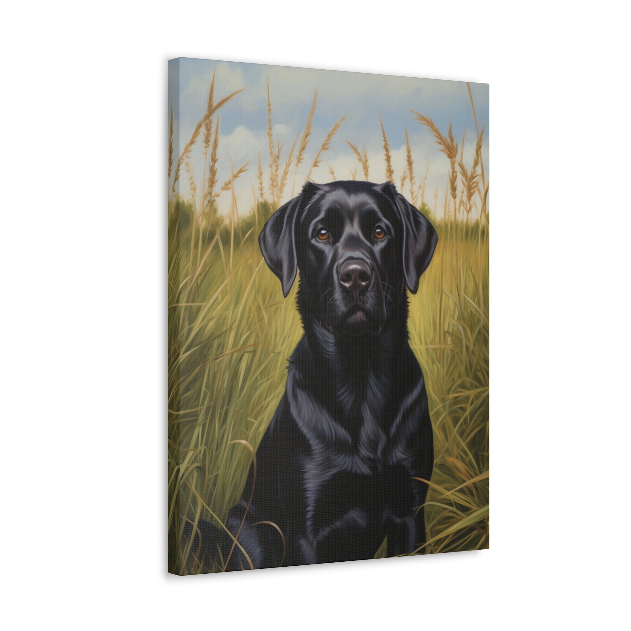 Vintage Black Labrador Retriever Portrait in Oil Painting Print on ...