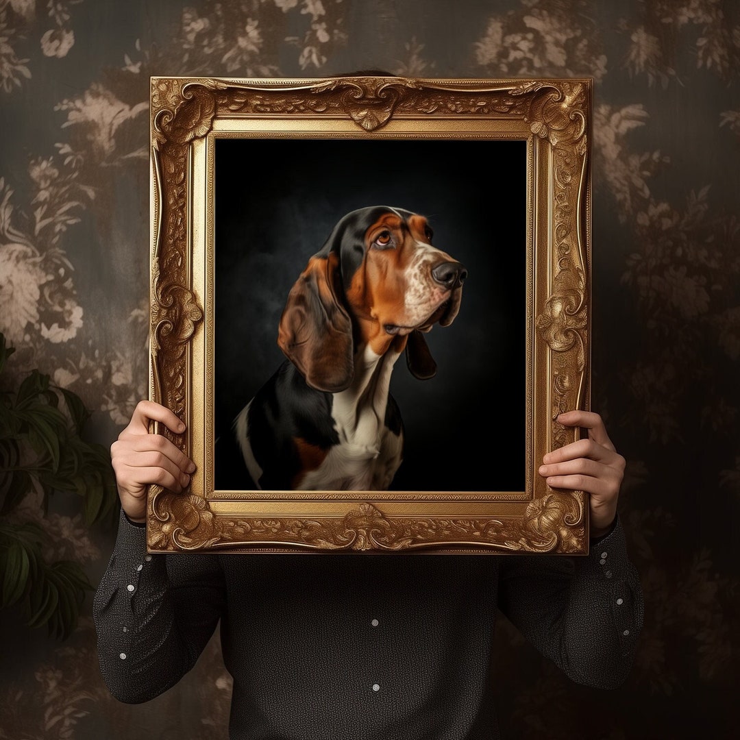 Profile Portrait Basset Hound Digital Download, Oil Painting Inspired ...