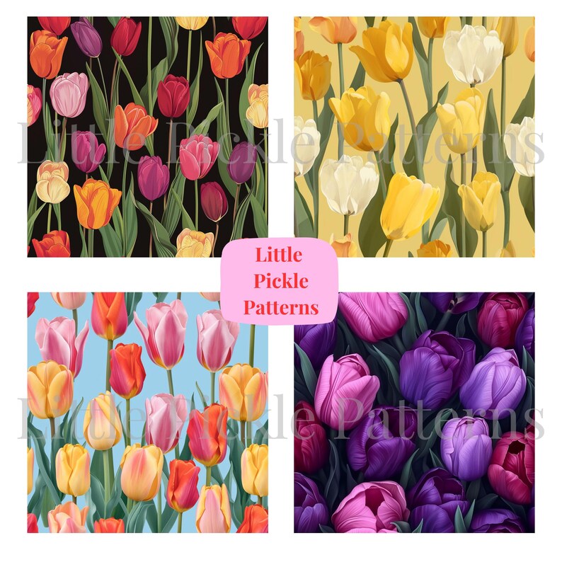 Tulip Flower Digital Paper: Seamless Floral Pattern (12x12, 300 Dpi ...