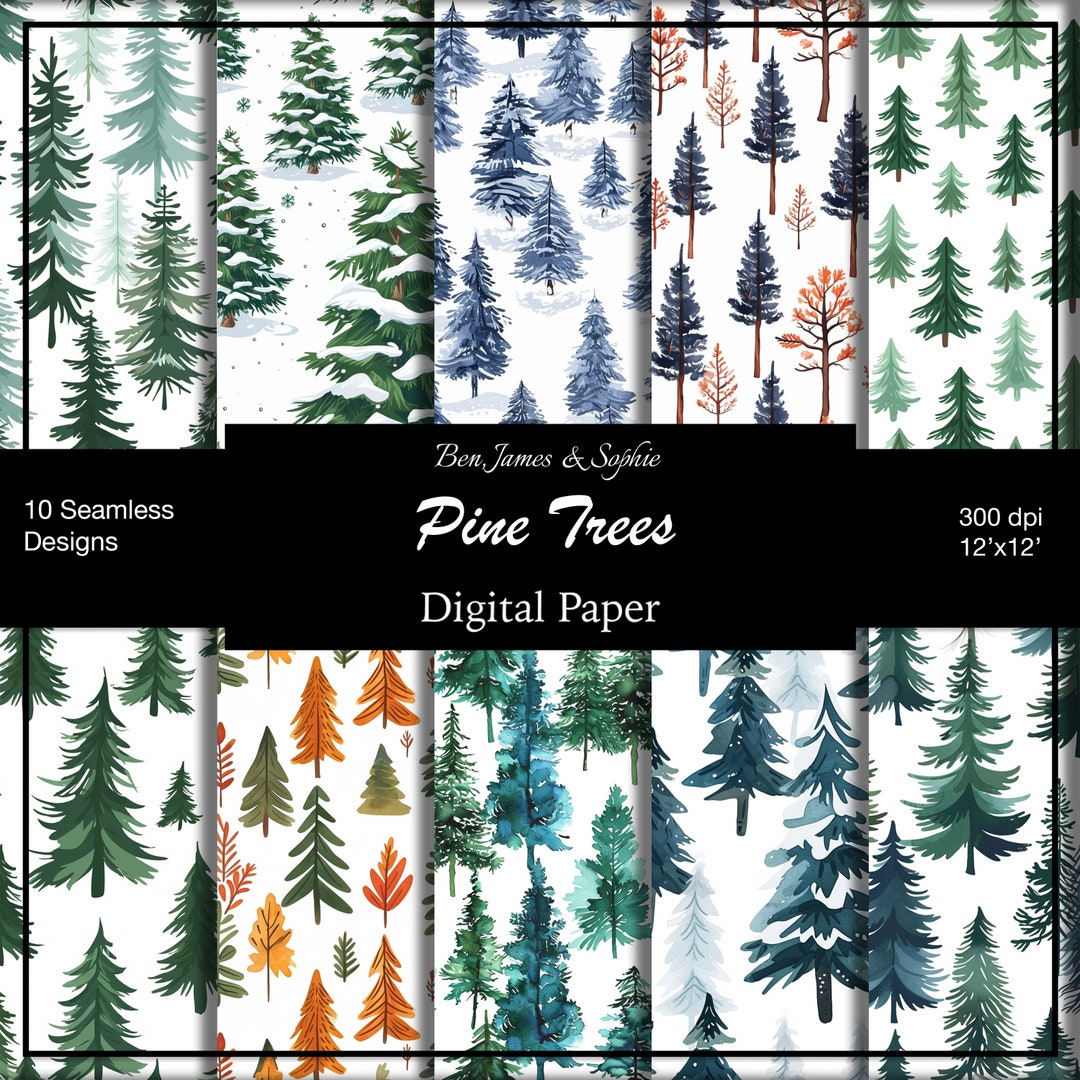 Tree Digital Paper Pine Tree Backgrounds Commercial Use Printable Paper ...