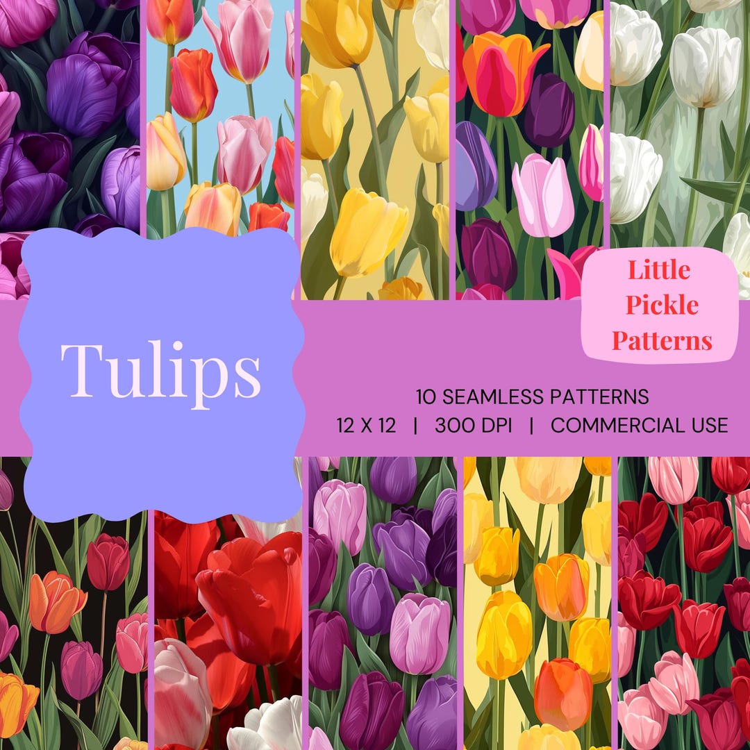 Tulip Flower Digital Paper: Seamless Floral Pattern (12x12, 300 Dpi ...
