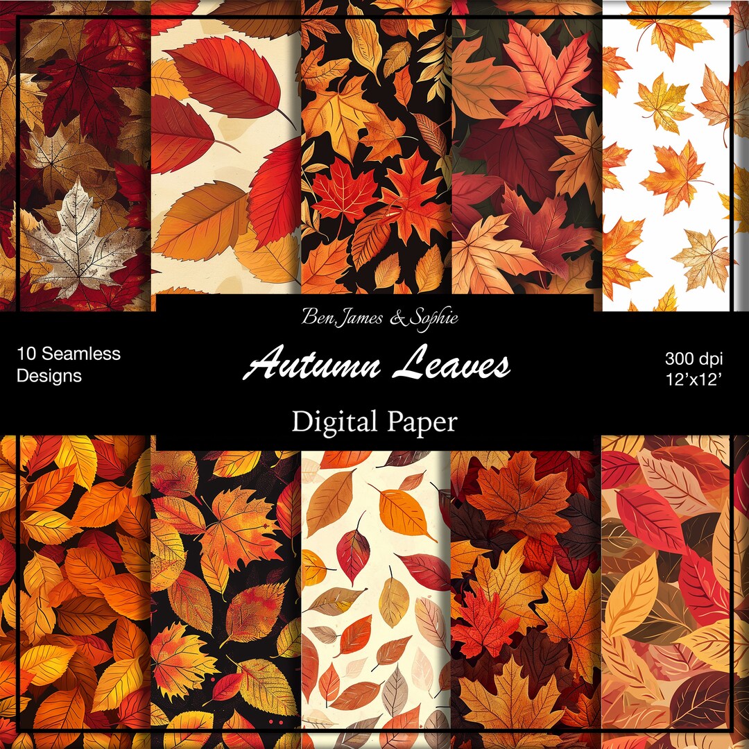 Autumn Leaves Digital Paper - Seamless Floral Pattern for Scrapbooking ...